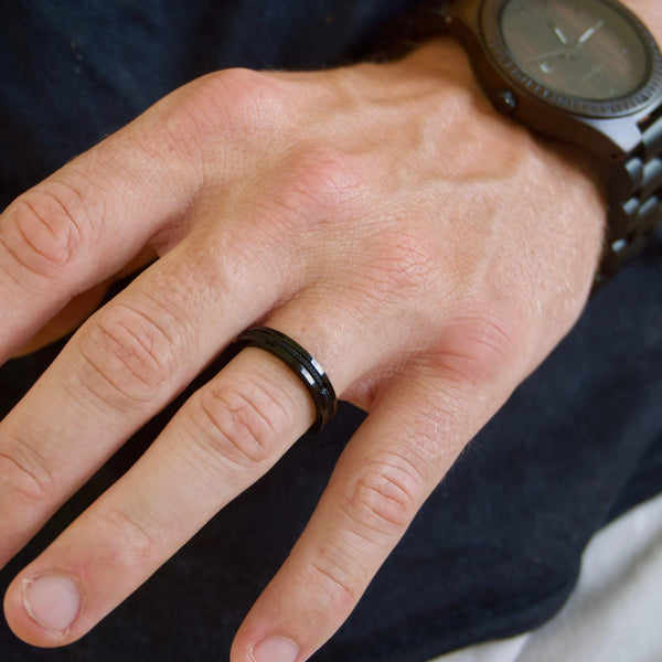 Slate Black Stainless Steel Rope Ring For Men | Samos Jewelry